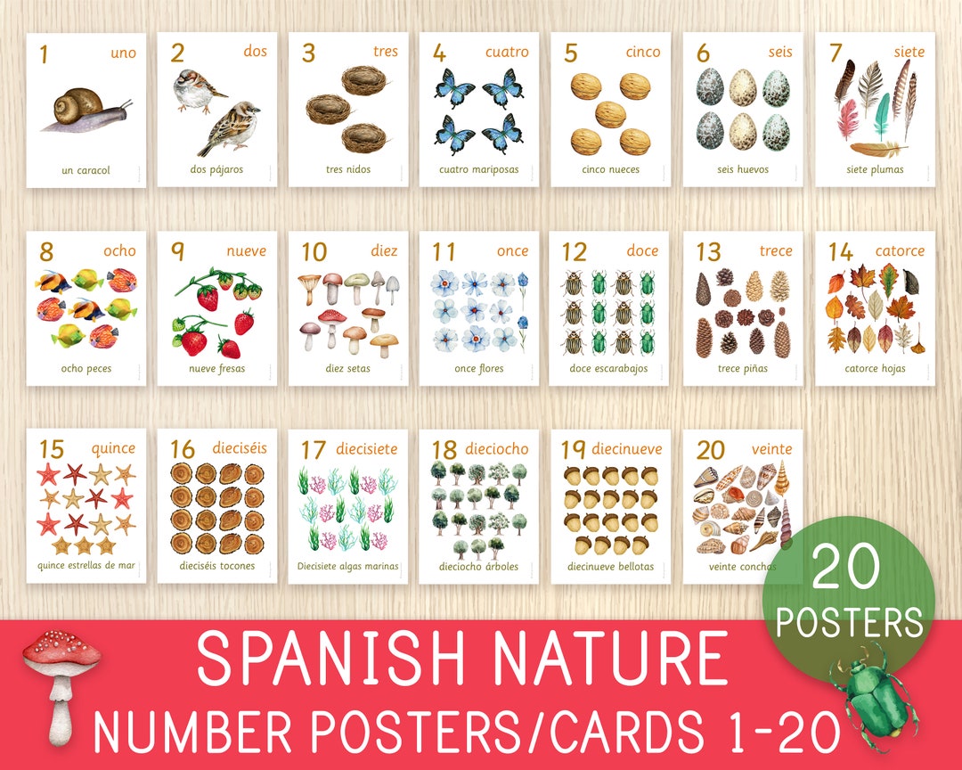 Spanish Nature Number Posters, Charts or Cards - 1 to 20, Counting ...