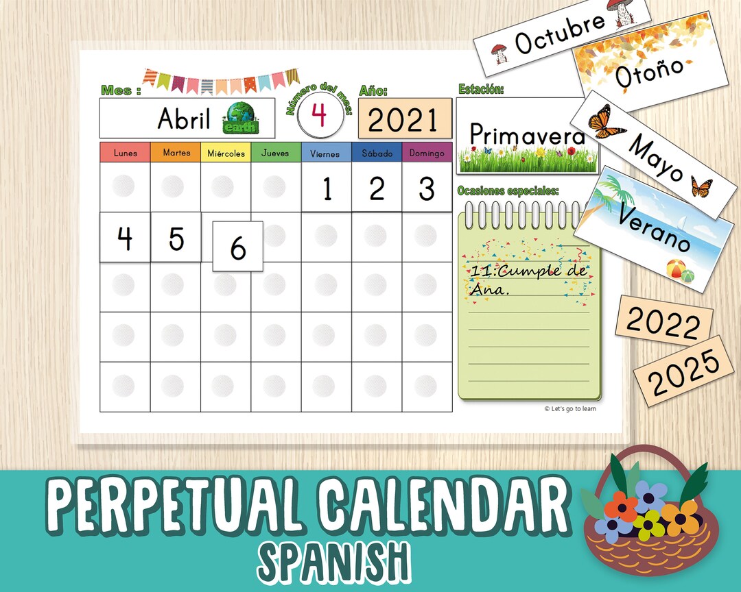 Perpetual Calendar for Kids in SPANISH, Circle Time, Busy Book or ...