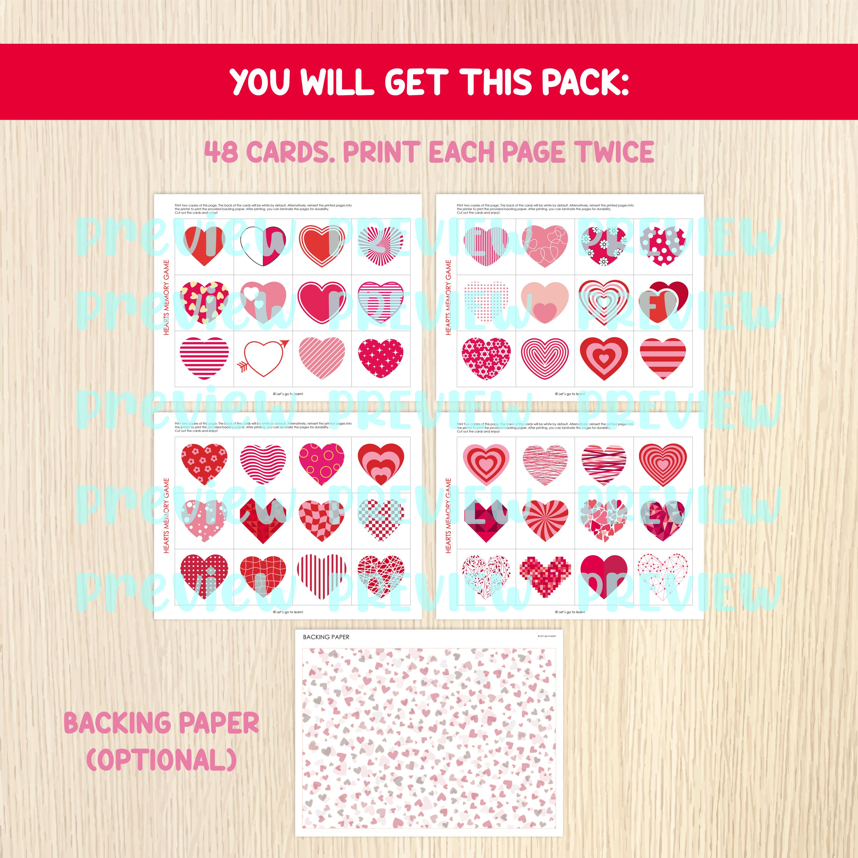 Valentine's Day Hearts Memory Game for Kids - Fun Printable Matching ...