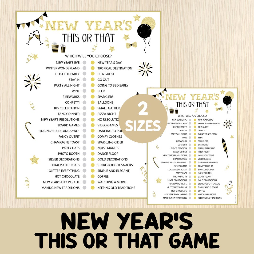 New Years This or That Game - Printable New Years Eve Game - New Years ...