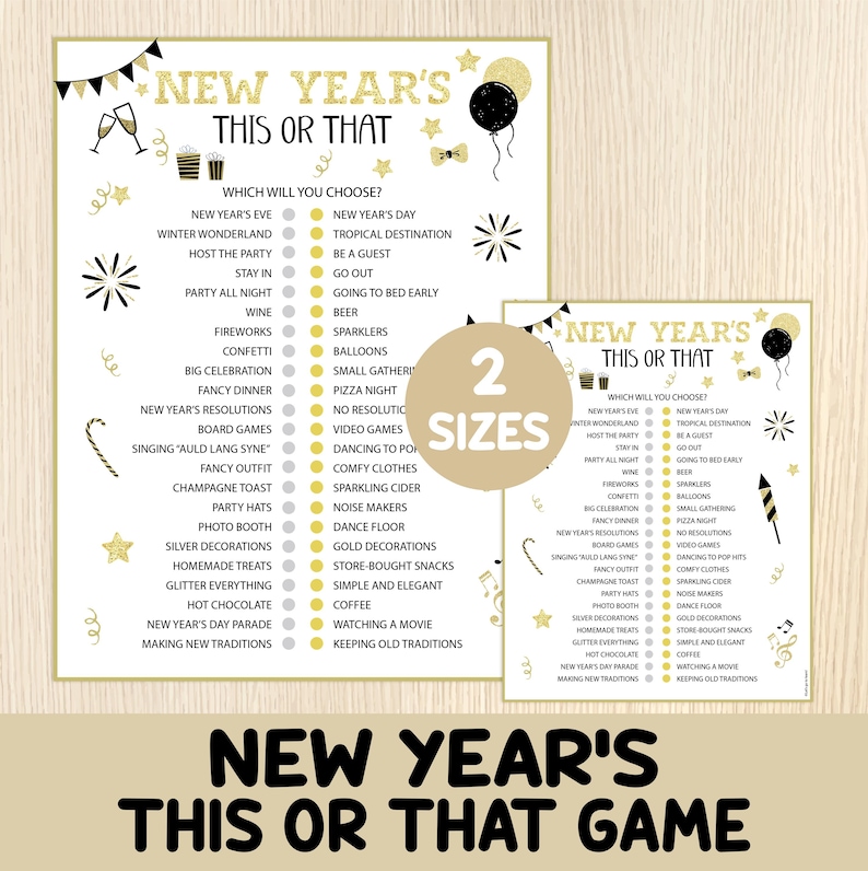 New Years This or That Game - Printable New Years Eve Game - New Years ...