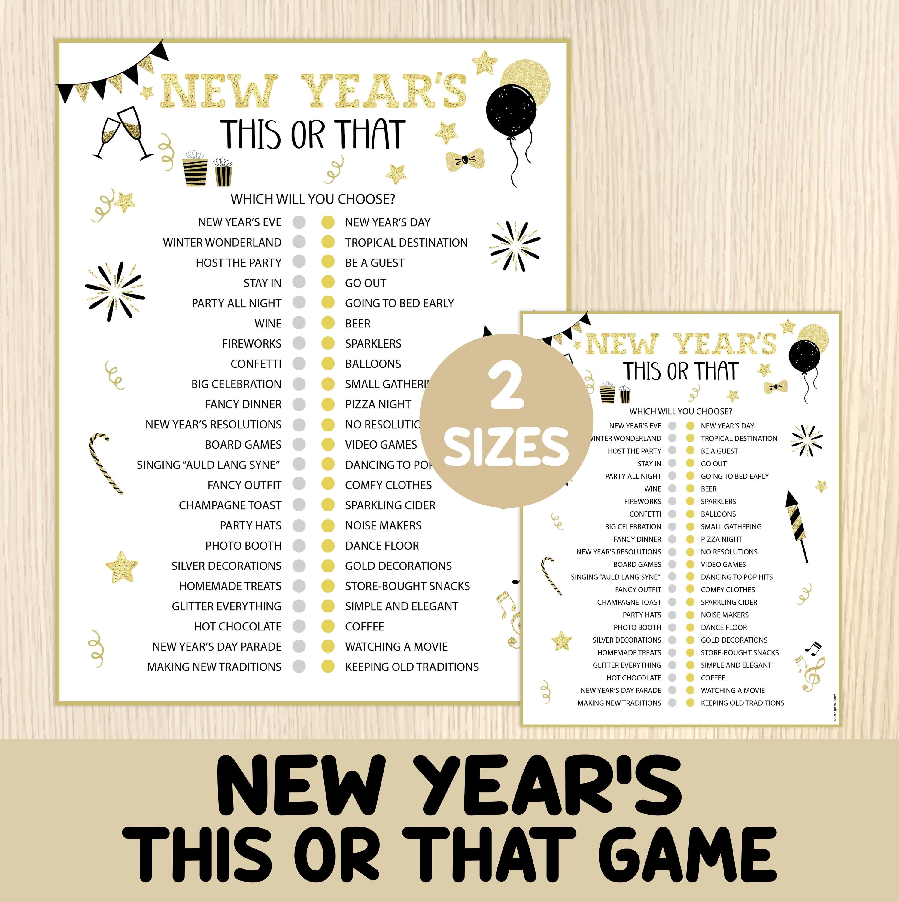 New Years This or That Game - Printable New Years Eve Game - New Years ...