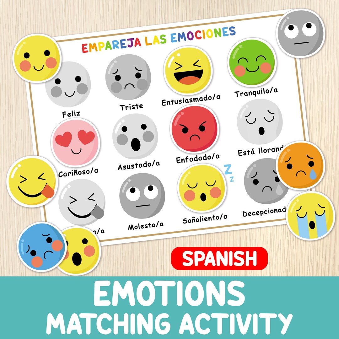 Emotions Matching Activity for Kids in SPANISH - Toddler, Preschool ...
