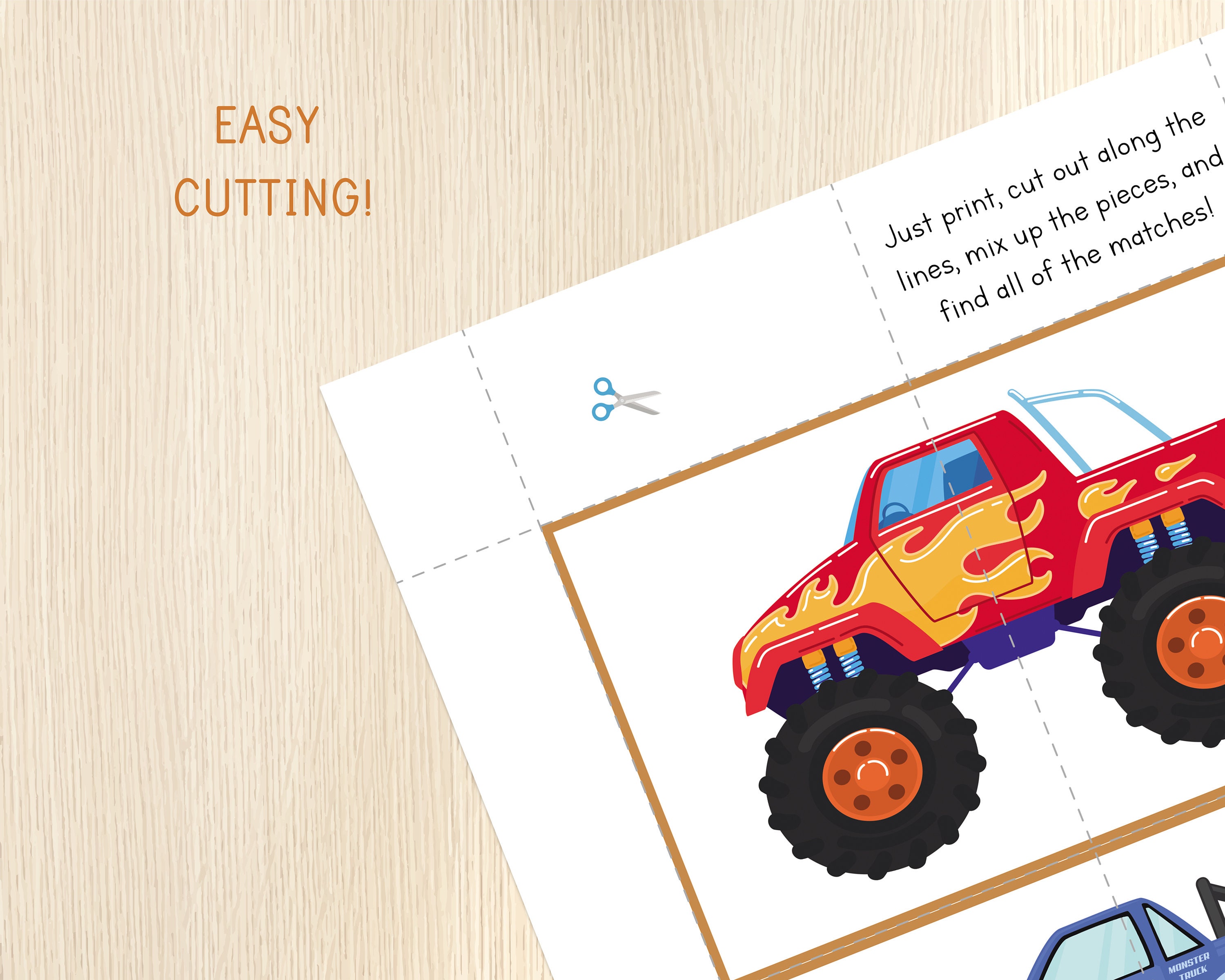 Monster Trucks Matching Activity, 26 Puzzles, Symmetry, Kids Puzzles ...