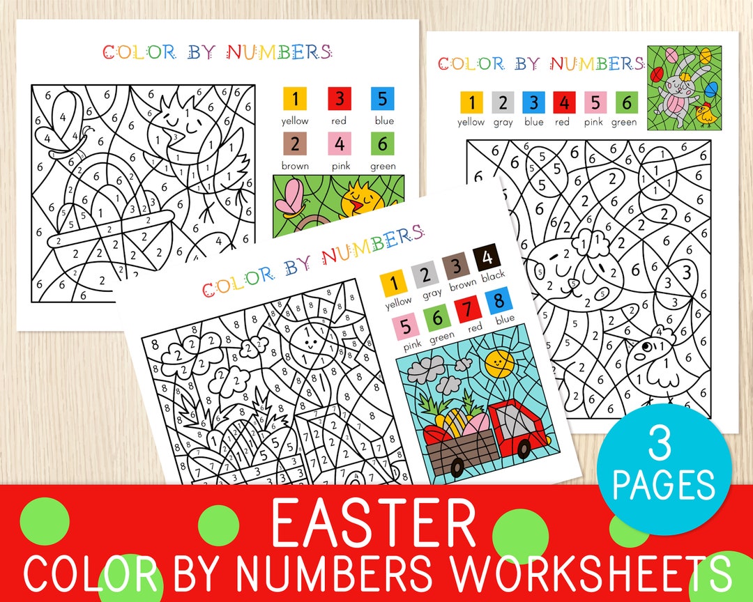 Easter Coloring Pages, 3 Color by Numbers Pages, Toddler, Preschool ...