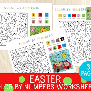 Easter Coloring Pages, 3 Color by Numbers Pages, Toddler, Preschool ...