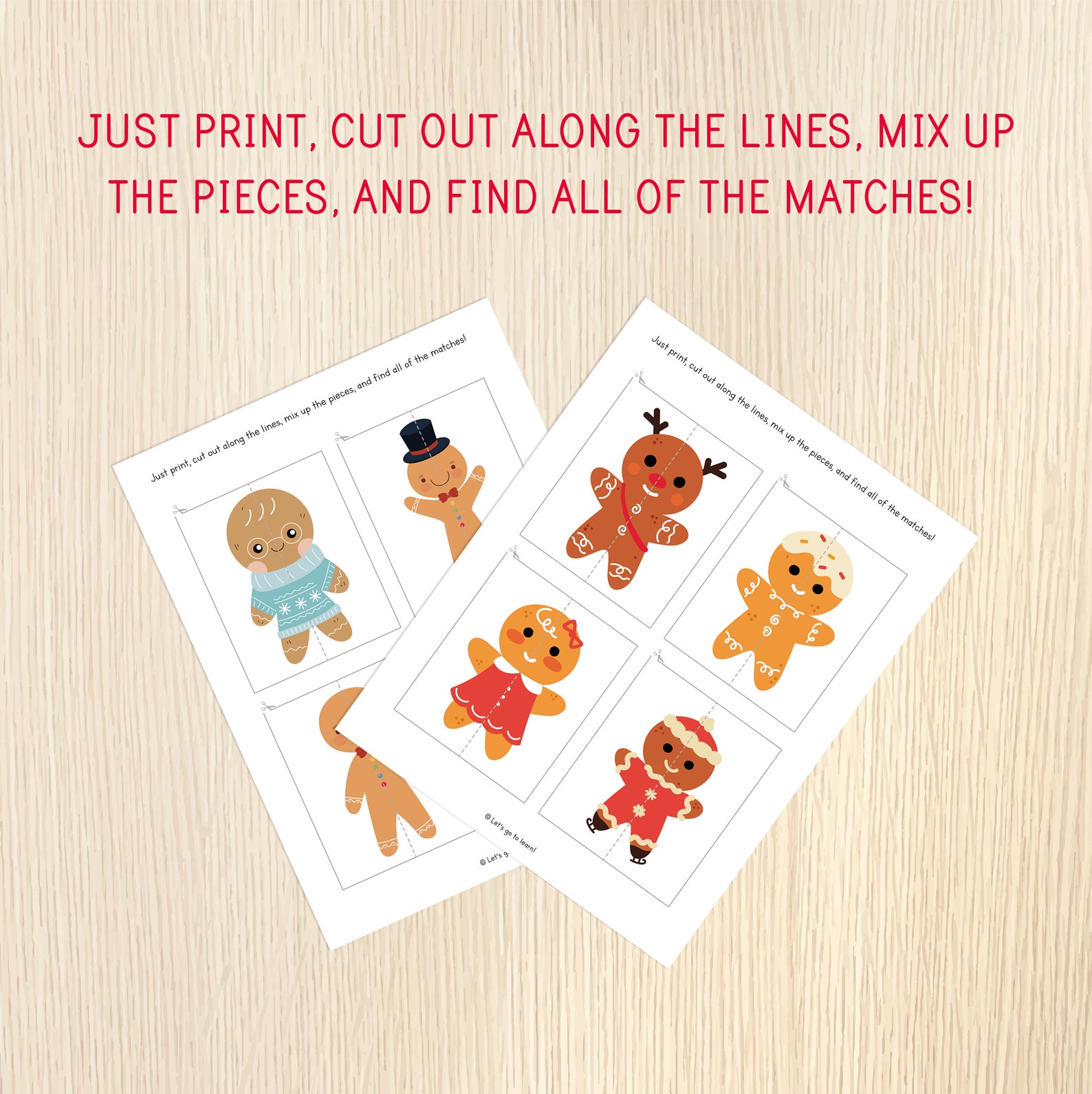 Christmas Matching Game, Gingerbread Man Puzzles, Xmas Activity for ...