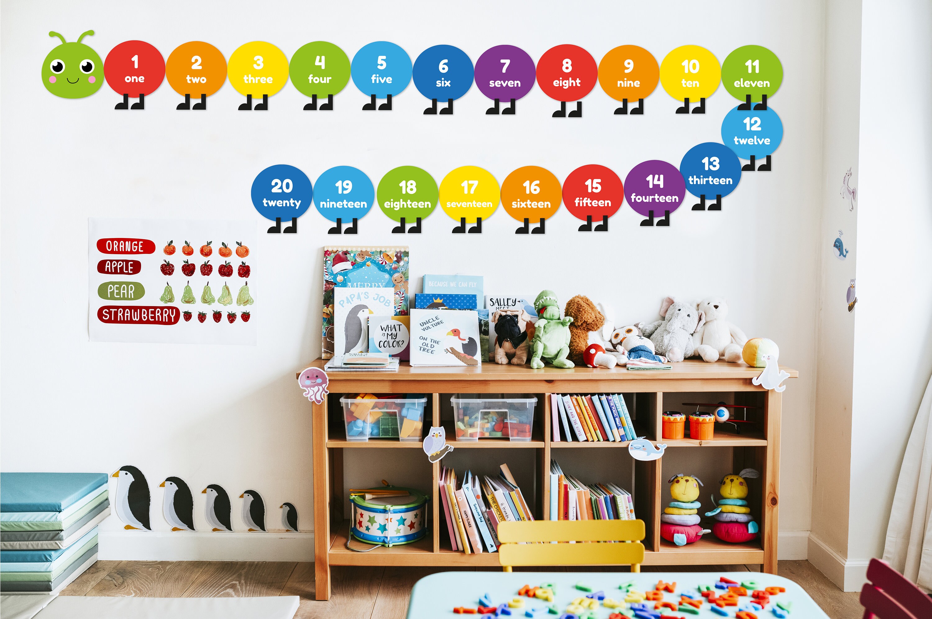 Caterpillar Number Line, Numbers 1 -20 for Kids, Home & Classroom Decor ...