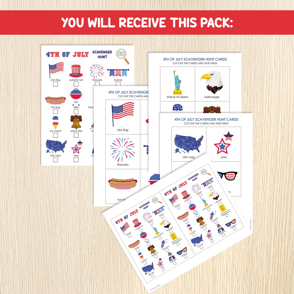 4th of July Scavenger Hunt With Cards to Hide - Indoor Outdoor Treasure ...
