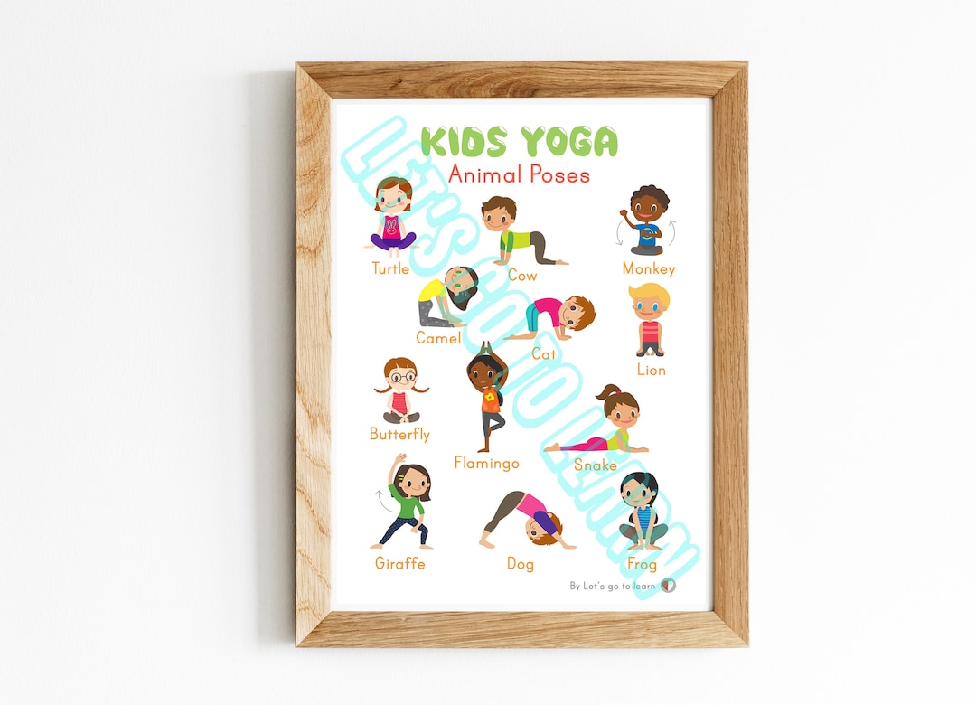 Kids Yoga Poster, Animal Poses, Asana, Young Yogis Home Decor, Room ...