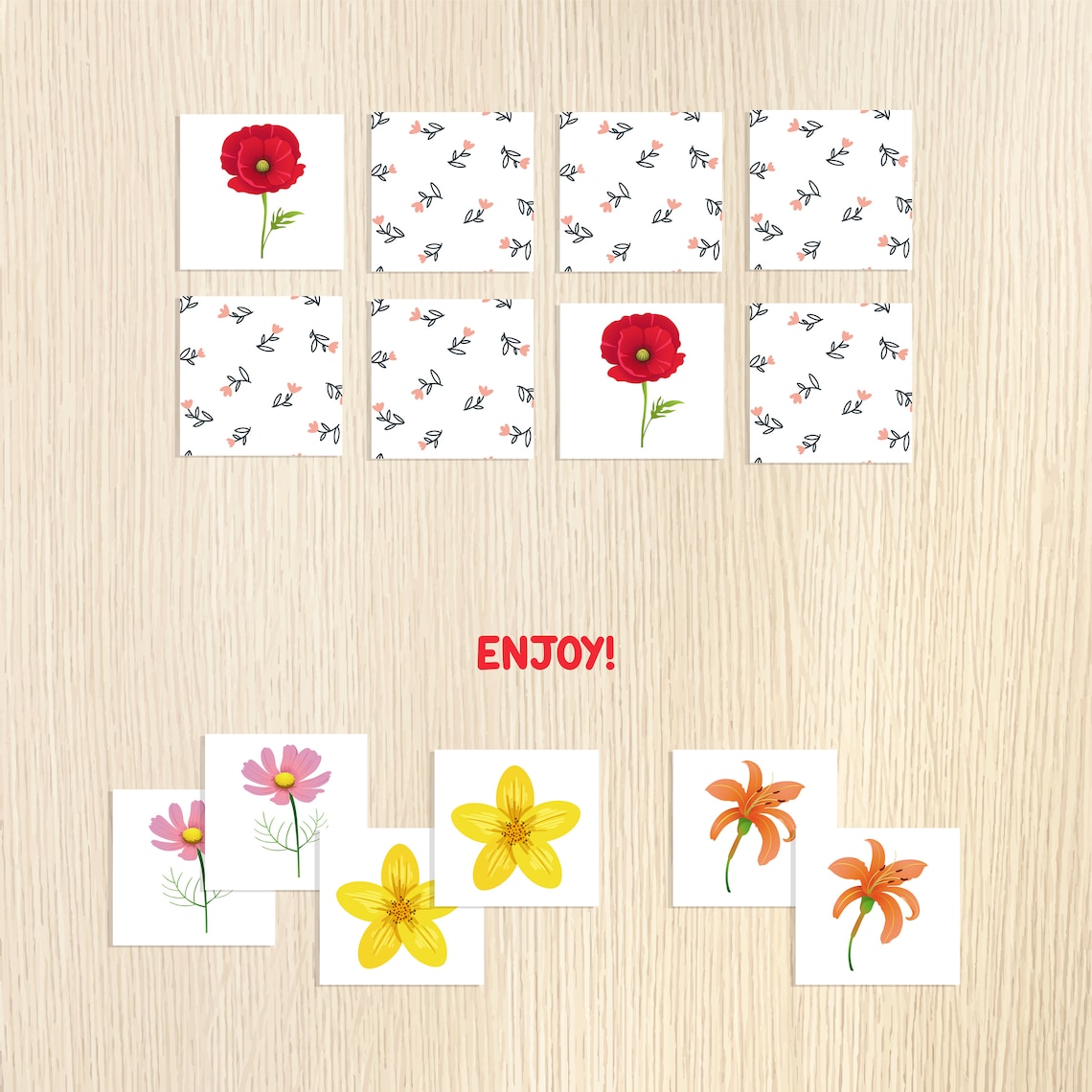 Flowers Memory Game - 36 Cards - Matching Activity - Toddler, Preschool ...