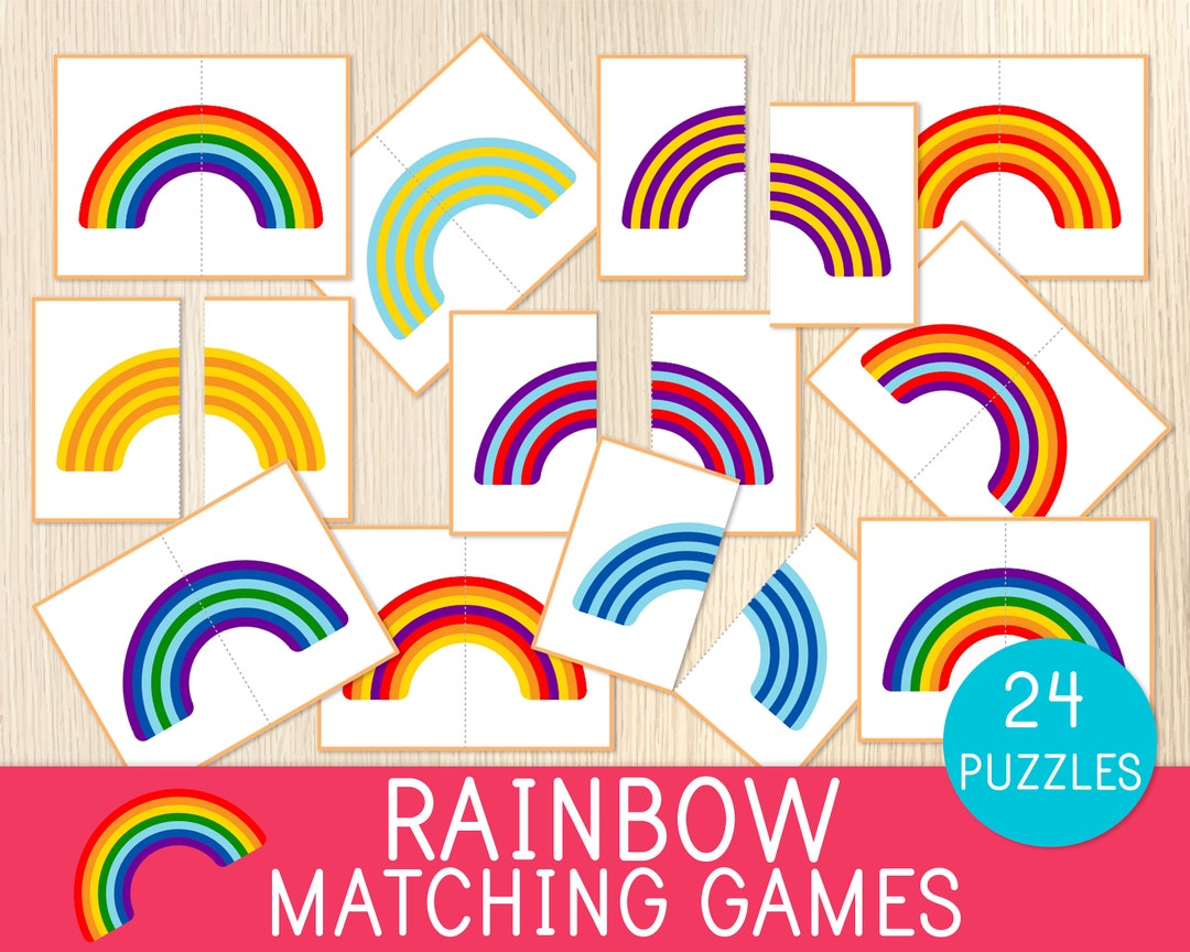 Rainbow Matching Games, 24 Puzzles, Toddler Activity, Preschool, Busy ...