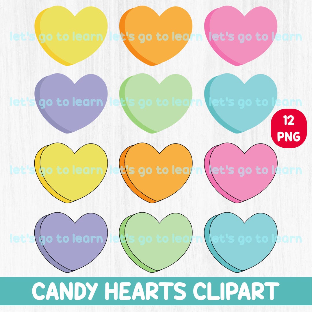 Candy Heart Clipart Bundle - Conversation Hearts PNG Pack - Valentine's ...