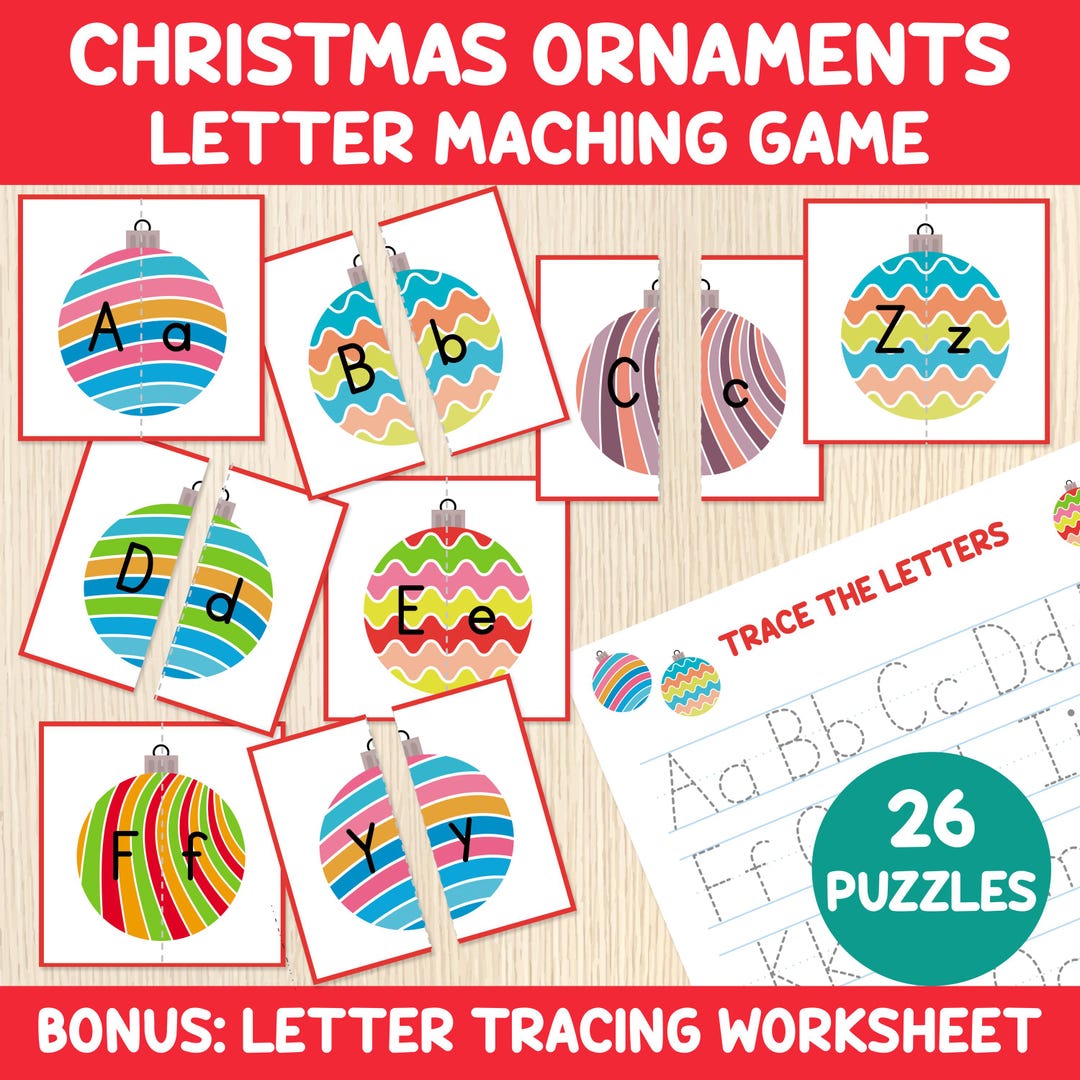Christmas Ornaments Letter Matching Game - Alphabet Puzzles - Uppercase ...
