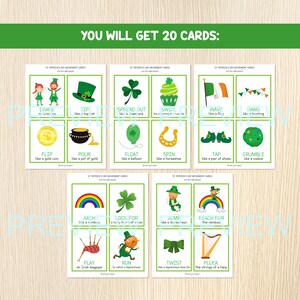 St. Patrick's Day Movement Cards, 20 Cards, Gross Motor Skills ...