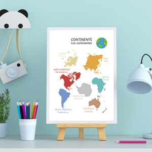 Continents Poster in English & Spanish, Bilingual Printable Poster ...