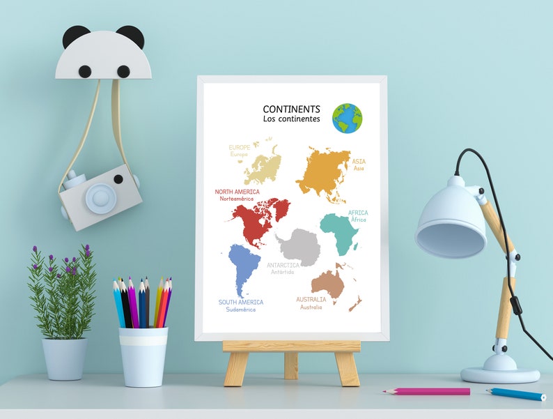 Continents Poster in English & Spanish Bilingual Printable - Etsy