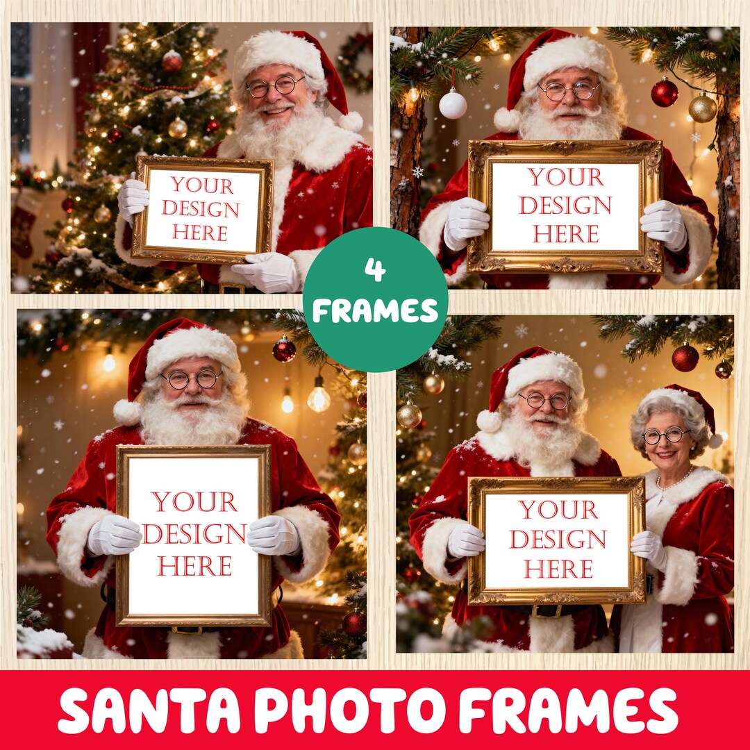 Santa Photo Frames Bundle - Christmas Mockup Set - 4 PNG Frames With ...