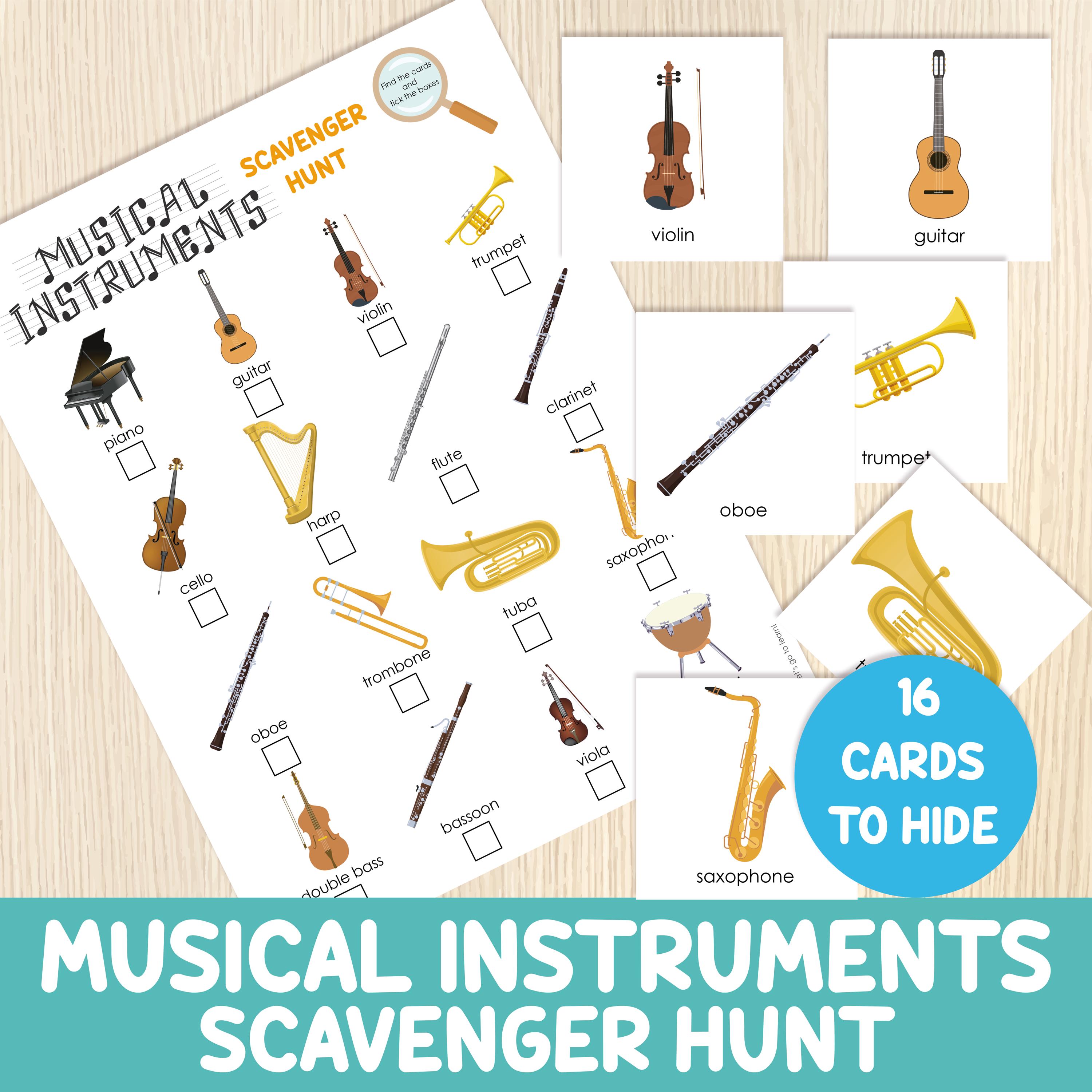 Musical Instruments Scavenger Hunt With Cards - Treasure Hunt Game ...