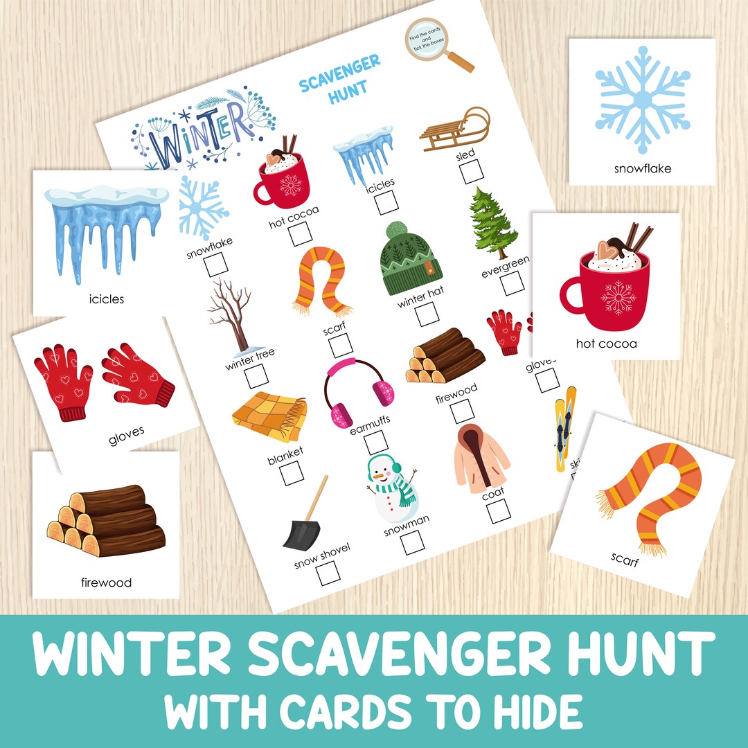 Winter Scavenger Hunt Game - Indoor Outdoor Treasure Hunt With Cards to ...