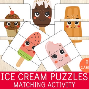 Ice Cream Matching Activity, Toddler & Preschool Game, 8 Summer Puzzles ...