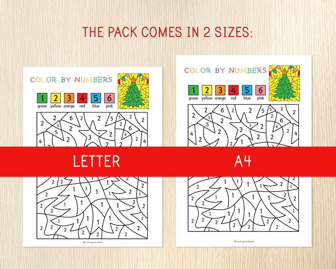 Christmas Coloring Pages 10 Color by Numbers Worksheets - Etsy