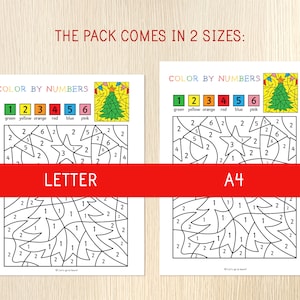 Christmas Coloring Pages, 10 Color by Numbers Worksheets, Preschool ...