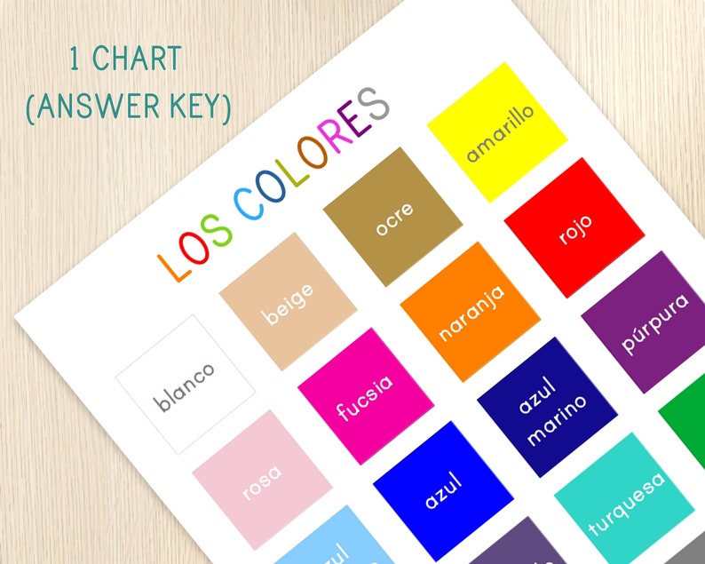 Spanish Color Words Clip Cards and Chart Spanish Classroom - Etsy