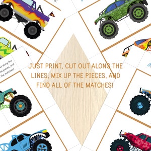 Monster Trucks Matching Activity, 26 Puzzles, Symmetry, Kids Puzzles ...