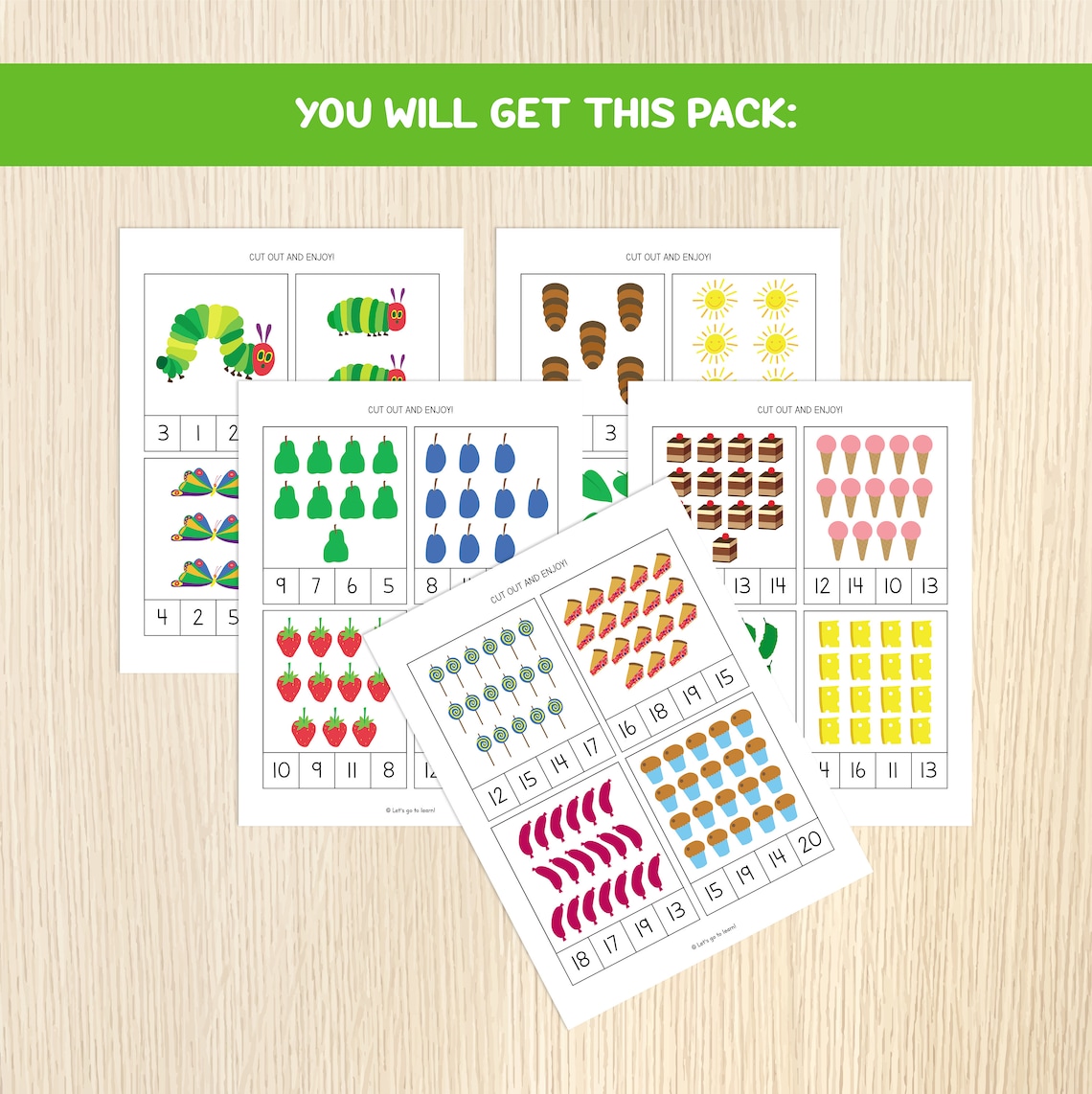 Hungry Caterpillar Count and Clip Cards, Numbers 1 to 20, Counting ...