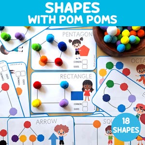 Shapes With Pom Poms Activity - Toddler, Preschool, Kindergarten - Math ...
