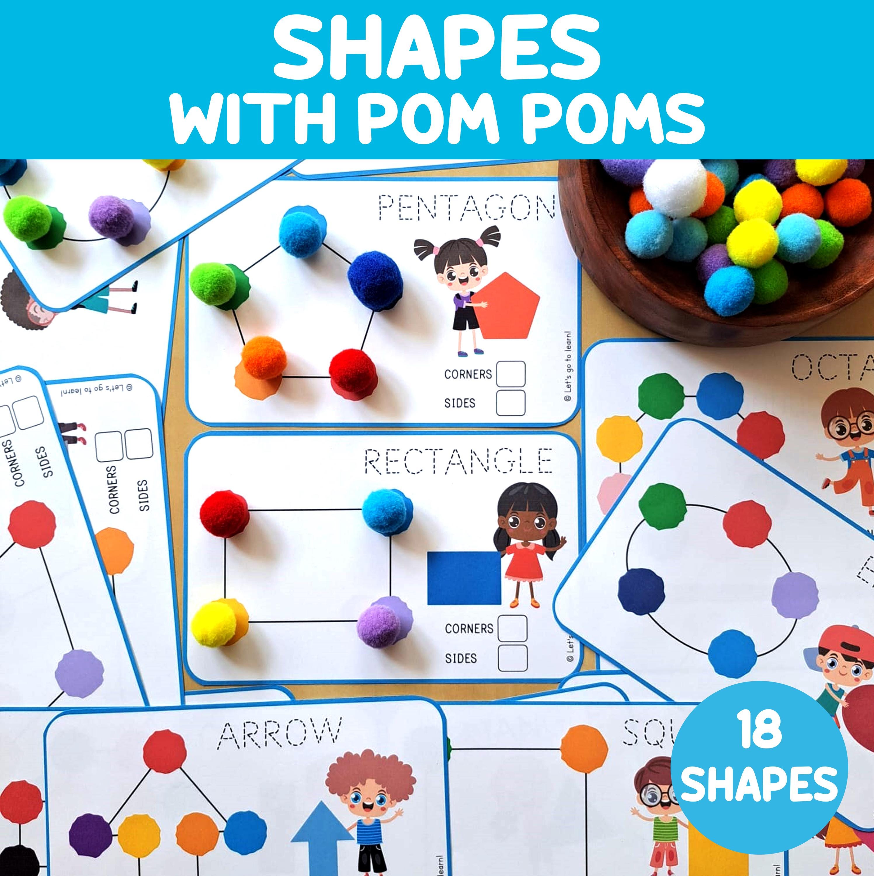 Shapes With Pom Poms Activity - Toddler, Preschool, Kindergarten - Math ...