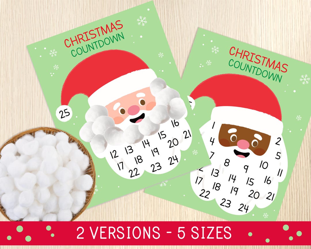 Santa Beard Advent Calendar Printable - Christmas Countdown - Santa ...