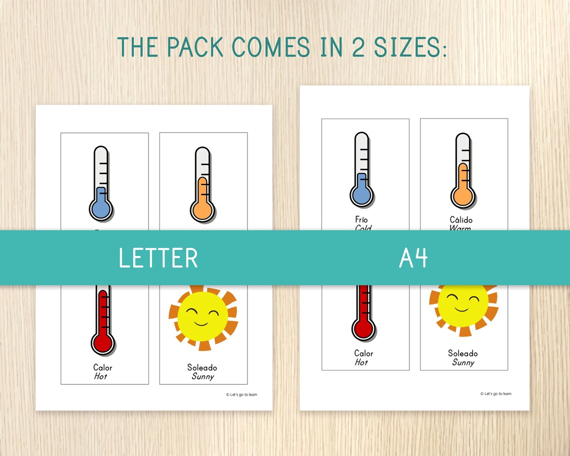 Weather Flashcards Spanish & English Cards Bilingual - Etsy