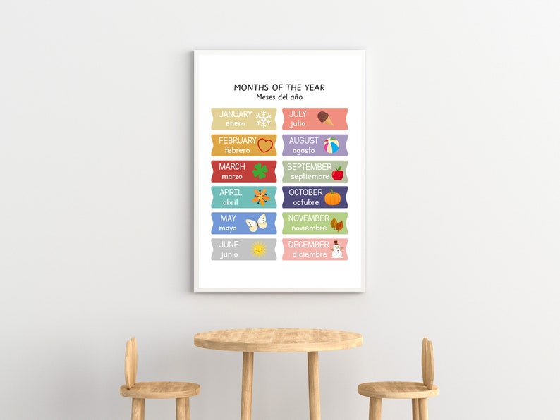 Months of the Year Poster in English & Spanish Bilingual - Etsy