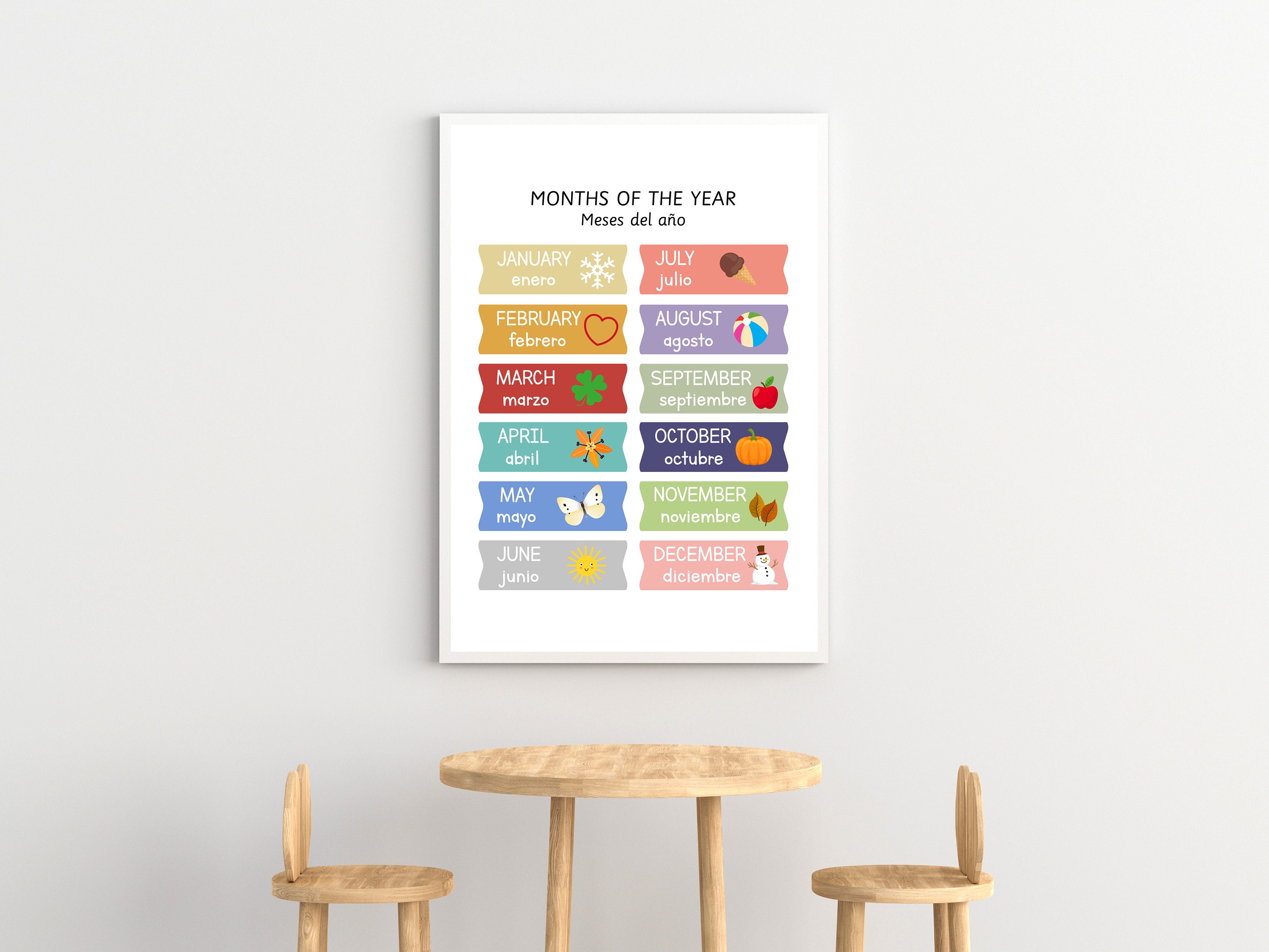 Months of the Year Poster in English & Spanish, Bilingual Printable ...