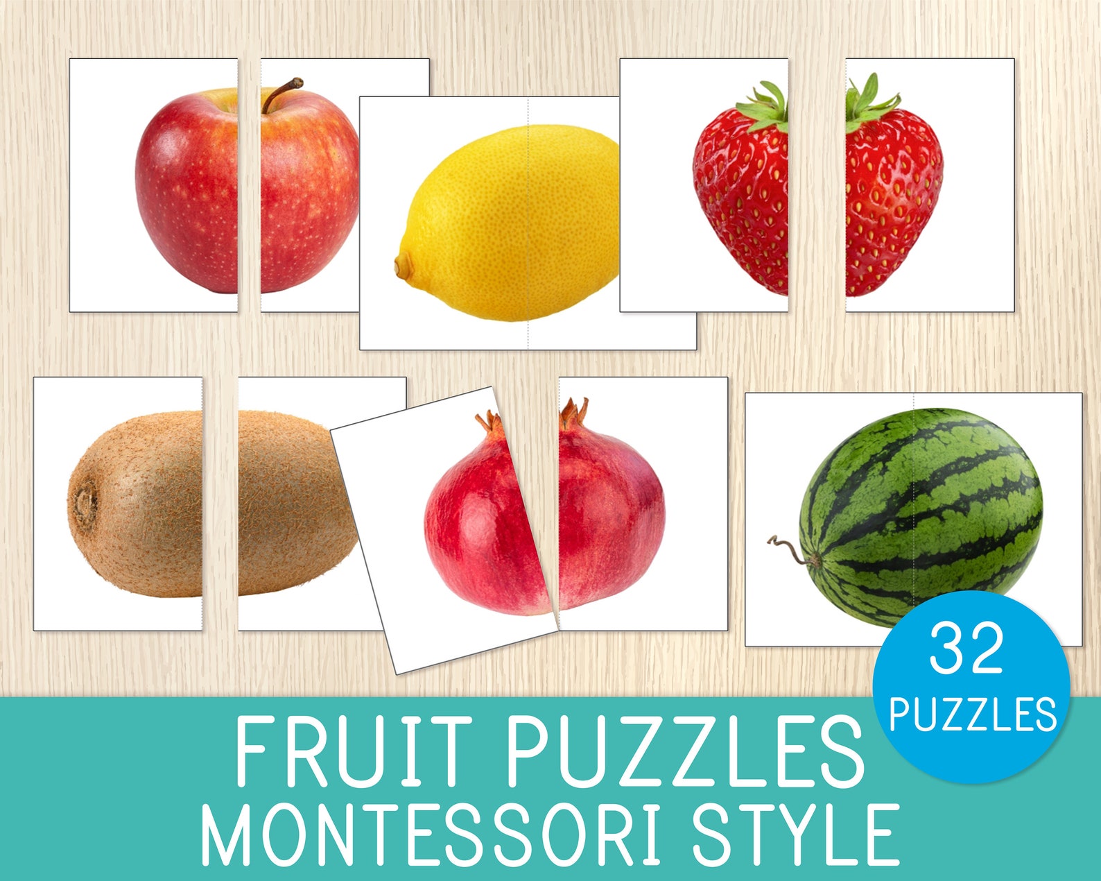Fruit Puzzles, Matching Cards, Symmetry, Montessori Activity, Toddler ...