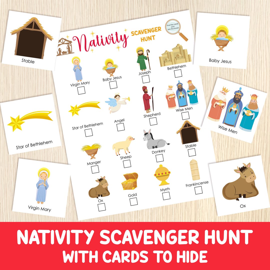 Nativity Scavenger Hunt Game With Cards to Hide, Christmas Treasure ...