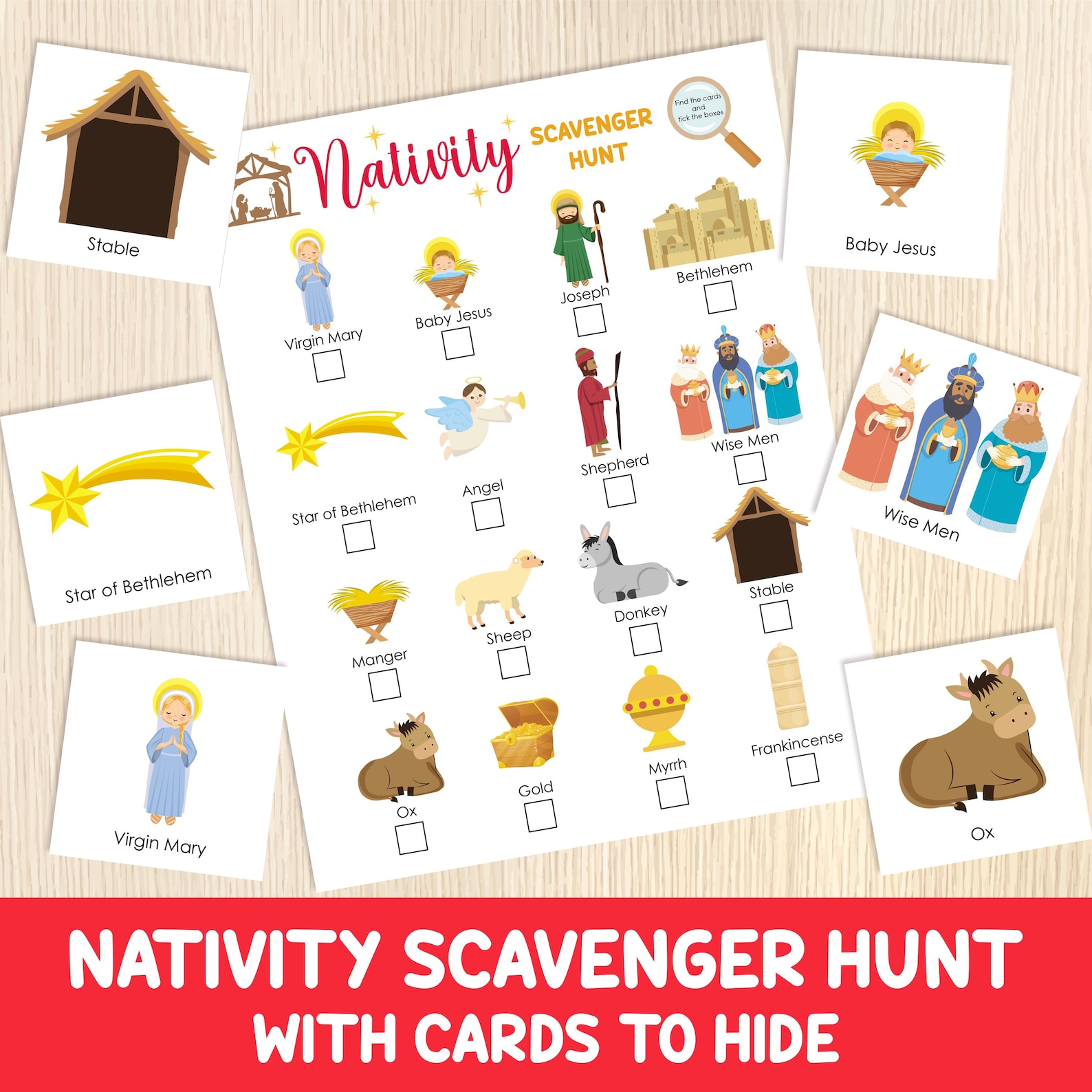 Nativity Scavenger Hunt Game With Cards to Hide, Christmas Treasure ...