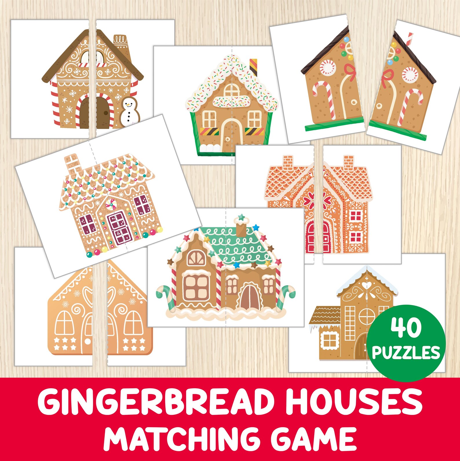Gingerbread Houses Matching Game - Christmas Matching Activity ...