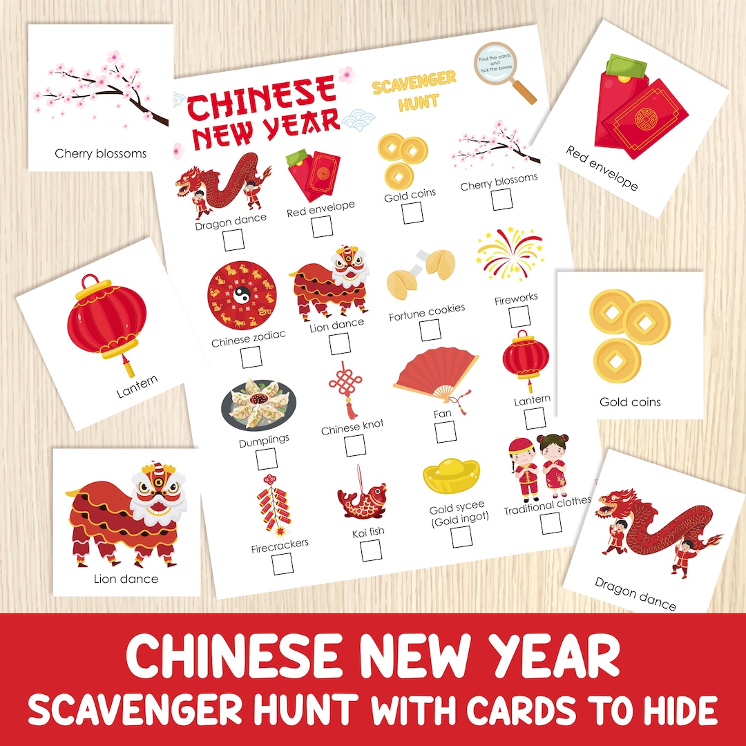Chinese New Year Scavenger Hunt With Cards to Hide - Indoor Outdoor ...