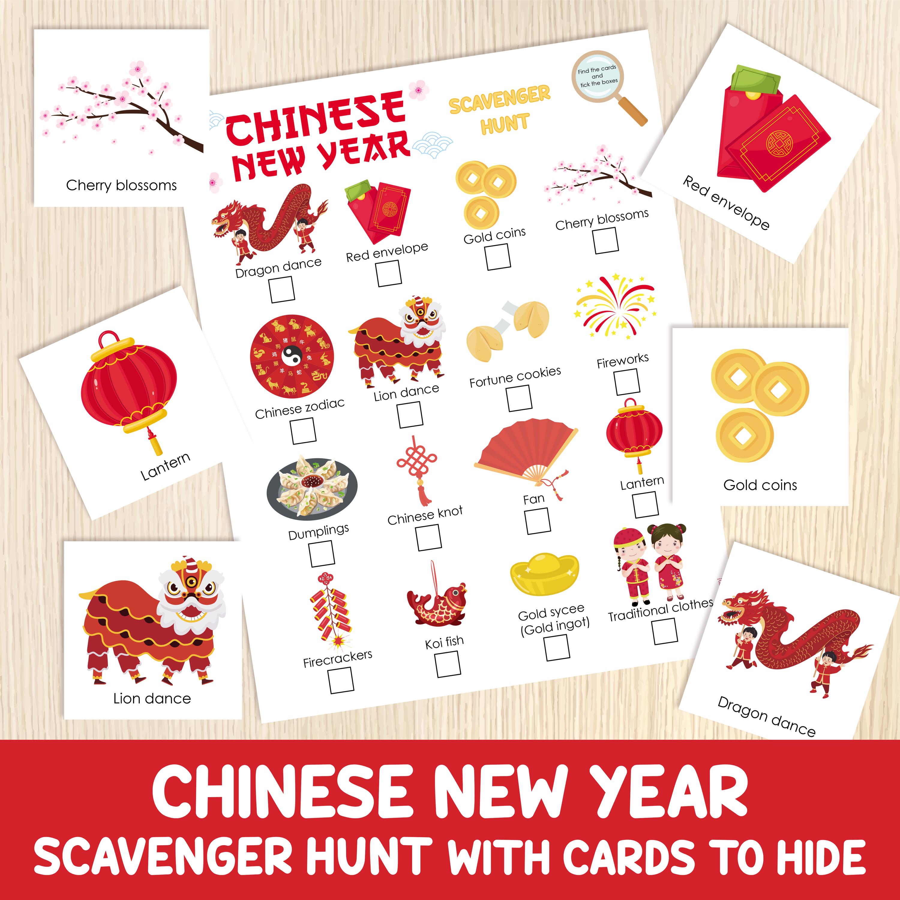 Chinese New Year Scavenger Hunt With Cards to Hide - Indoor Outdoor ...