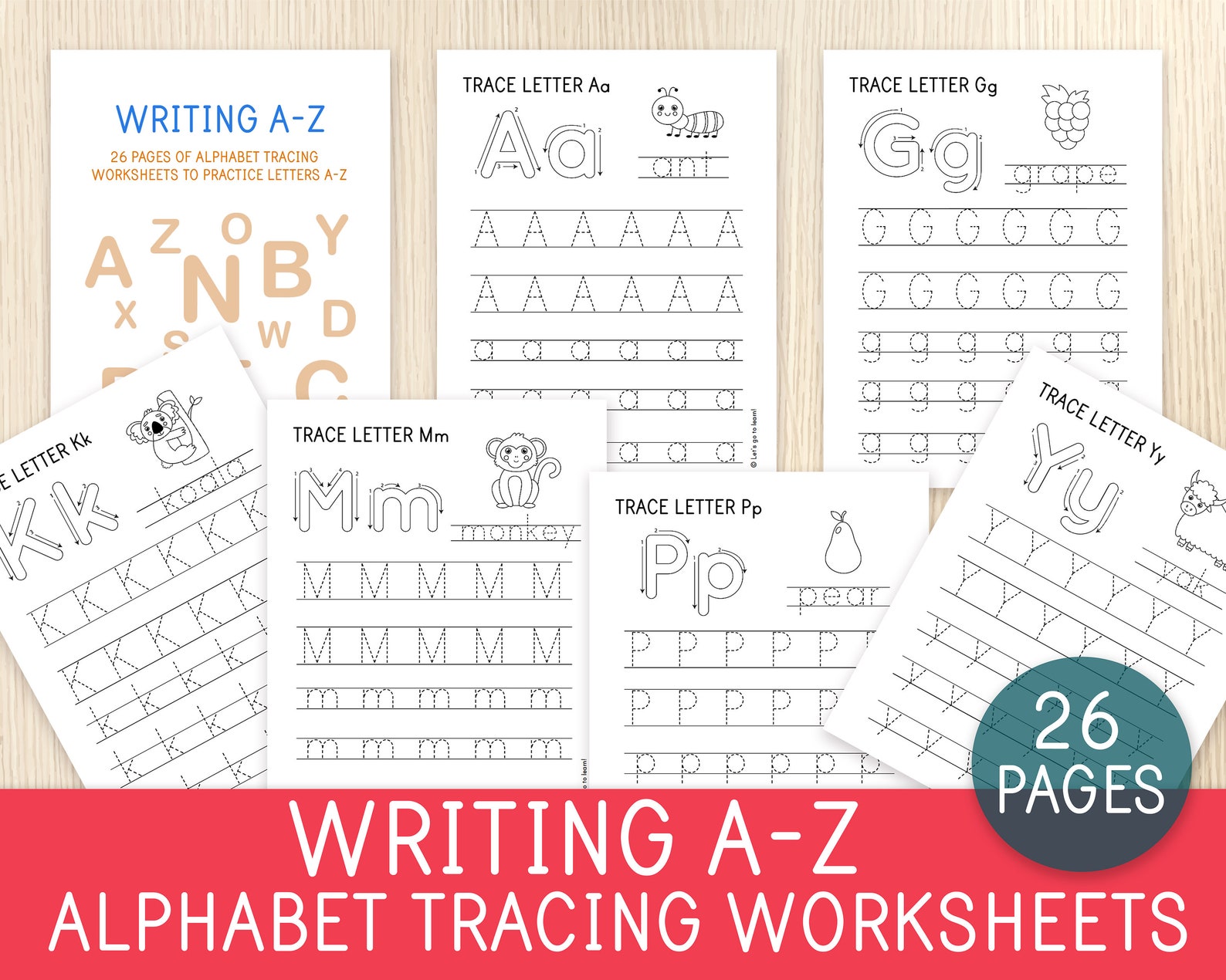 Alphabet Tracing Worksheets - ABC Letter Writing Practice - Preschool ...