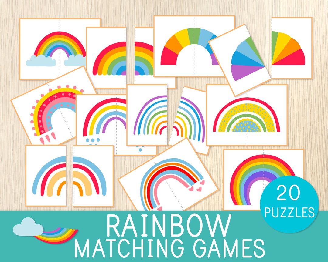 Rainbow Matching Games, 20 Puzzles for Toddlers, Preschool Activity ...