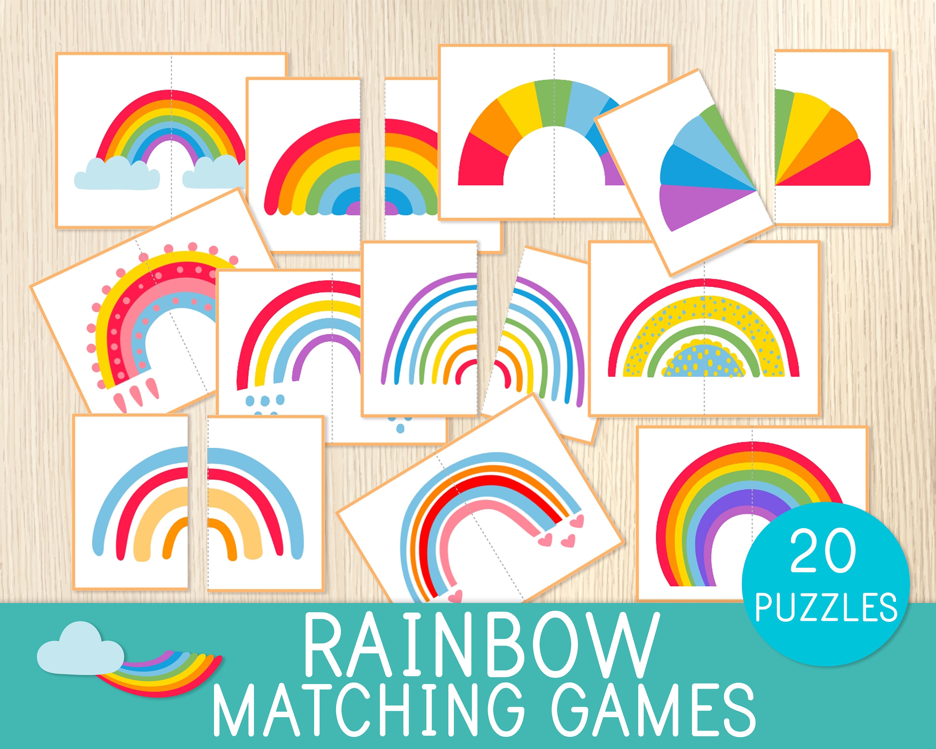 Rainbow Matching Games 20 Puzzles for Toddlers Preschool - Etsy