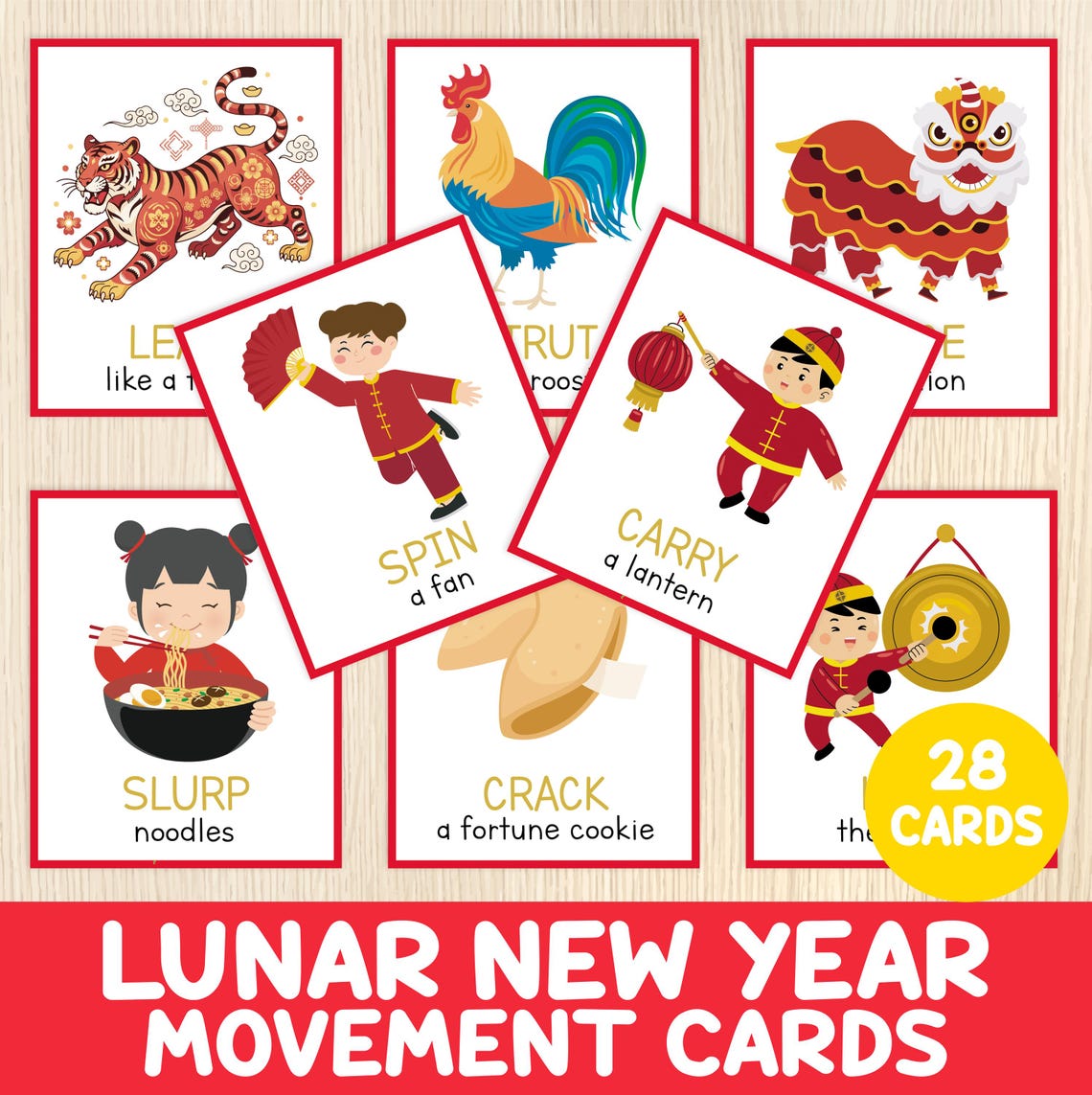 Chinese New Year Movement Cards - Lunar New Year Gross Motor Activity ...