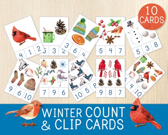 Winter Count and Clip Number Cards 1-10 Toddler Preschool | Etsy