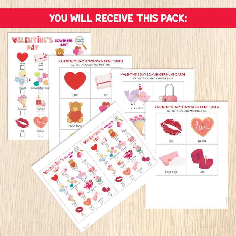 Valentine's Day Scavenger Hunt With Cards to Hide - Indoor Outdoor ...