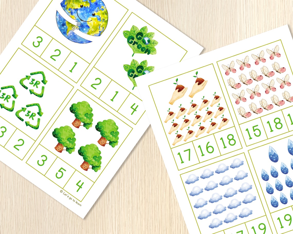 Earth Day Count and Clip Cards Numbers 1-20 Counting Cards | Etsy