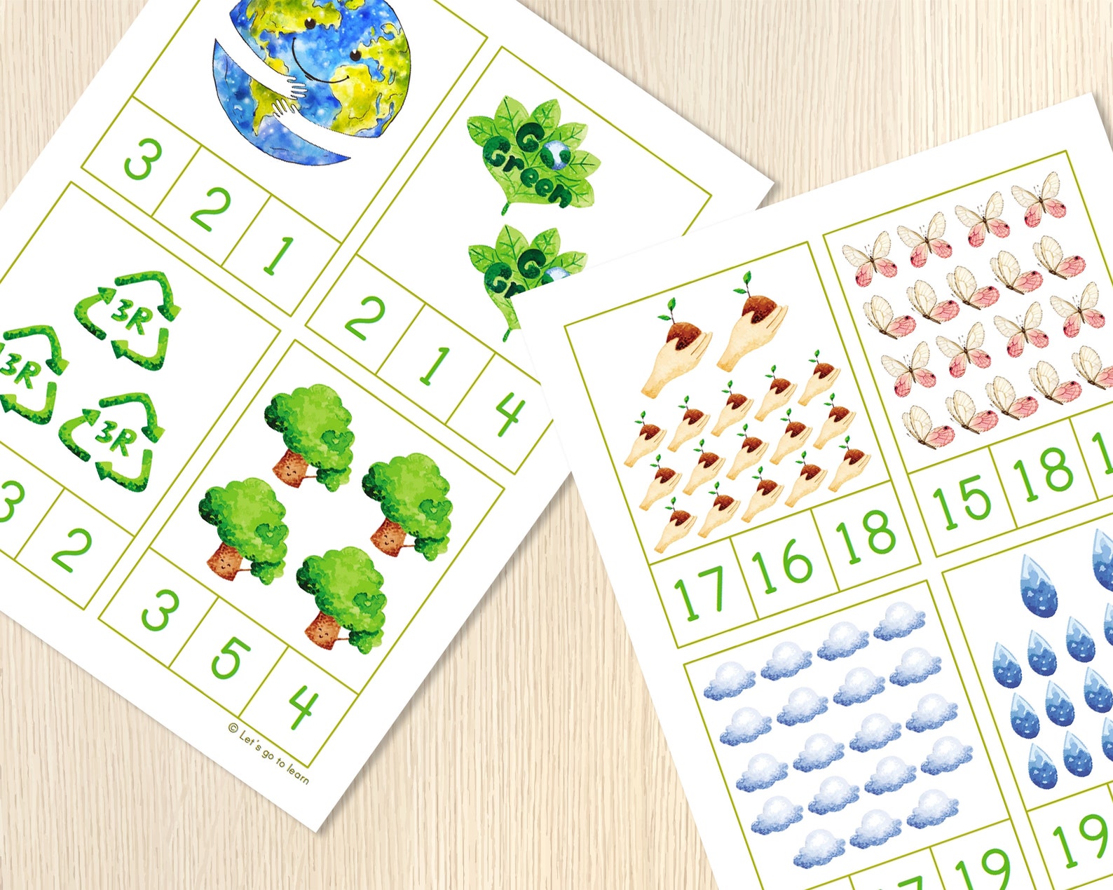 Earth Day Count and Clip Cards Numbers 1-20 Counting Cards | Etsy